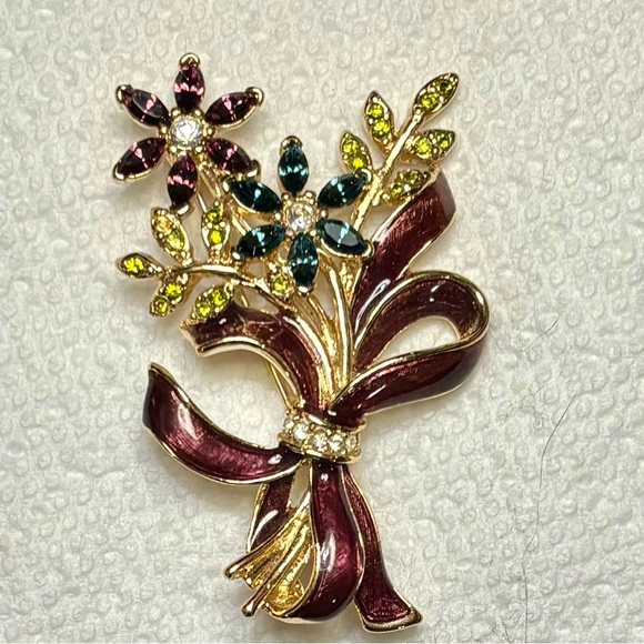 Monet | Jewelry | Vintage Monet Flower Bouquet Ribbon Bow Enamel Brooch ...